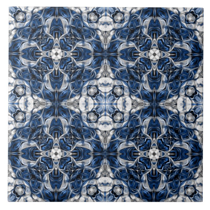 Luxury, elegant, ornamental navy blue and white ceramic tile | Zazzle