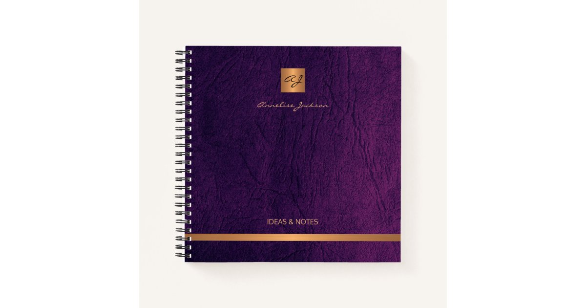Luxury elegant purple leather gold monogrammed notebook | Zazzle