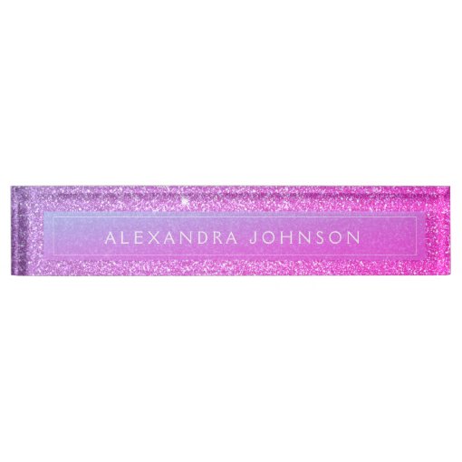 Luxury Elegant Purple Pink Glitter Sparkle Modern Desk Name Plate | Zazzle