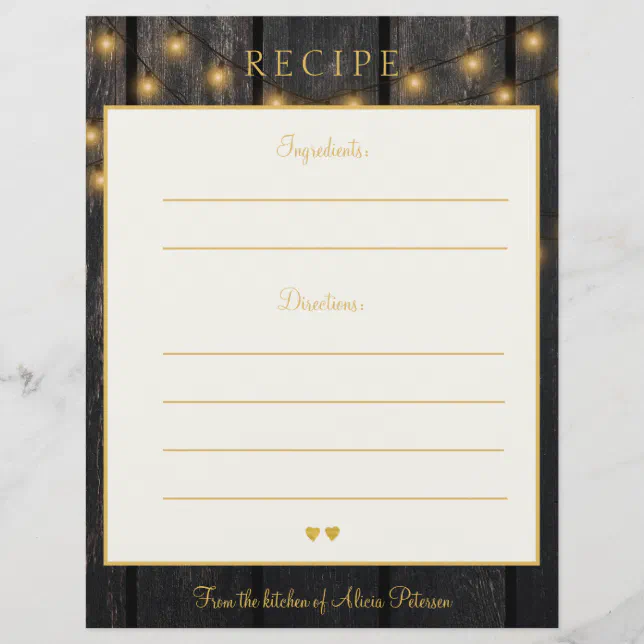 Luxury elegant wood gold typography recipe card | Zazzle