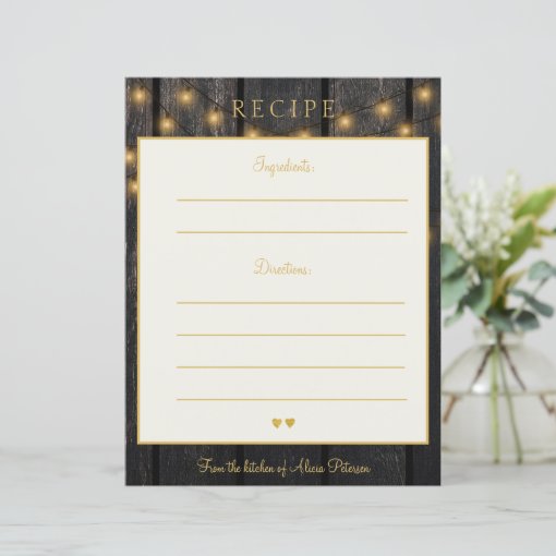 Luxury elegant wood gold typography recipe card | Zazzle