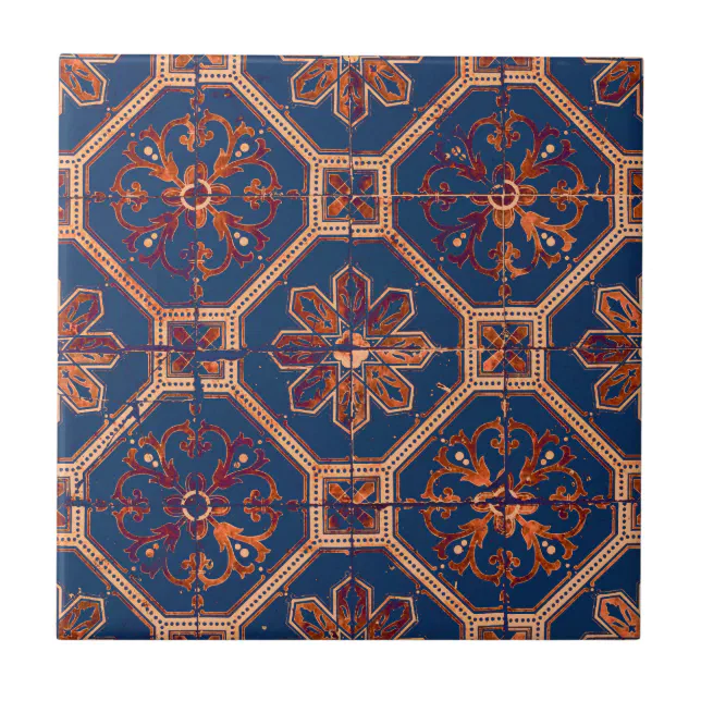 Luxury Ethnic Tile Pattern | Blue and Orange | Zazzle