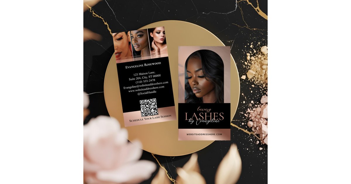 Luxury Eye Lashes Extensions Arch Photo Black Pink Business Card | Zazzle