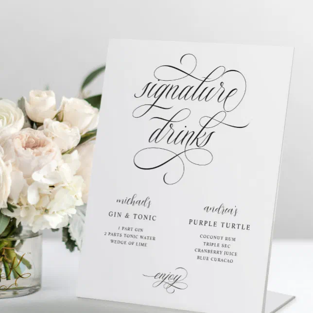 Luxury Fancy Wedding Signature Drinks Pedestal Sign | Zazzle