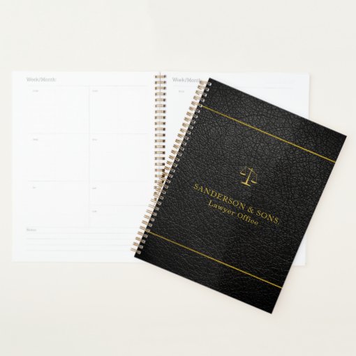 Luxury faux gold and black leather lawyer attorney planner | Zazzle