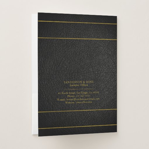 Luxury faux gold and black leather lawyer attorney pocket folder | Zazzle
