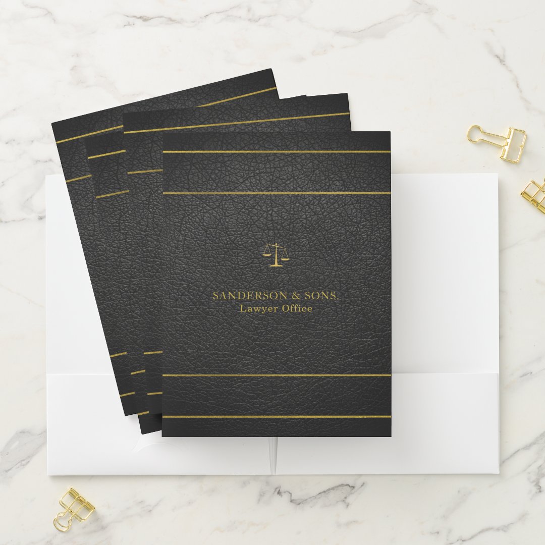 Luxury faux gold and black leather lawyer attorney pocket folder | Zazzle