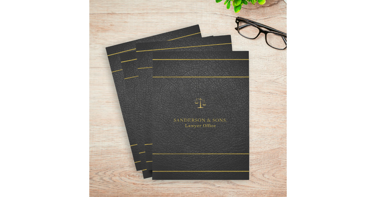 Luxury faux gold and black leather lawyer attorney pocket folder | Zazzle