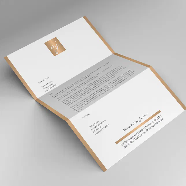 Luxury feminine black white copper gold monogram letterhead | Zazzle