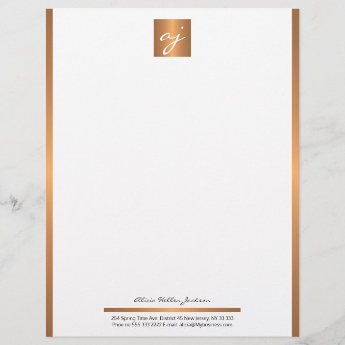 Luxury feminine black white copper gold monogram letterhead | Zazzle.com