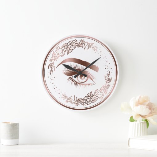 Luxury Floral Lashes Makeup Artist Large Clock | Zazzle