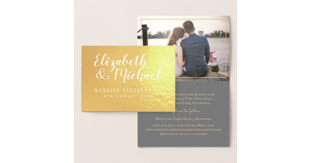 Luxury FOIL PHOTO Folded Elegant Modern WEDDING Foil Card | Zazzle