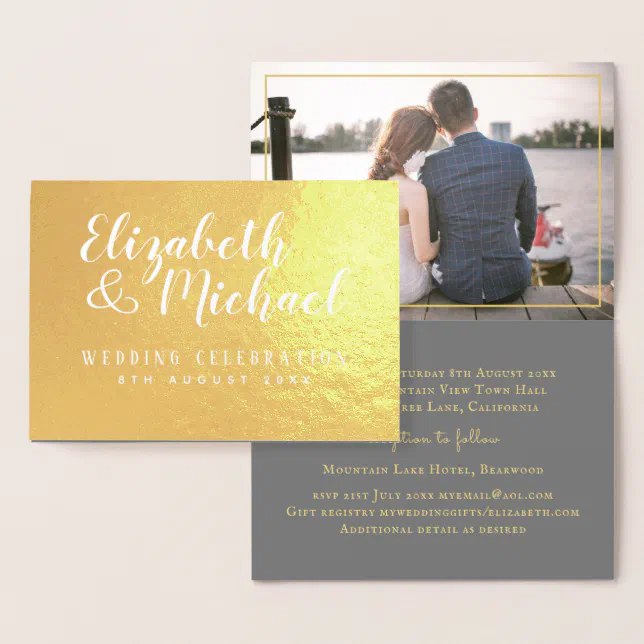 Luxury FOIL PHOTO Folded Elegant Modern WEDDING Foil Card | Zazzle
