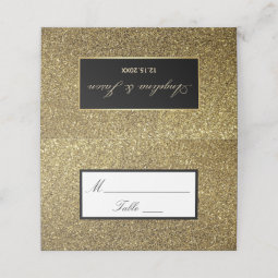 Luxury Glam Black and Gold Glitter Wedding Table Place Card | Zazzle