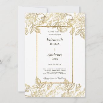 Luxury glam elegant white gold floral Wedding Invitation | Zazzle
