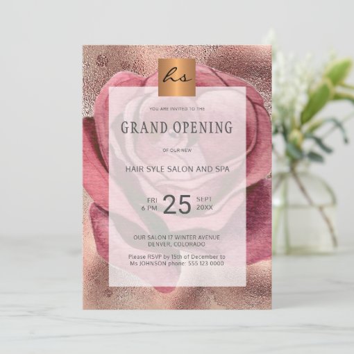 Luxury glam rose beauty salon grand opening invitation | Zazzle