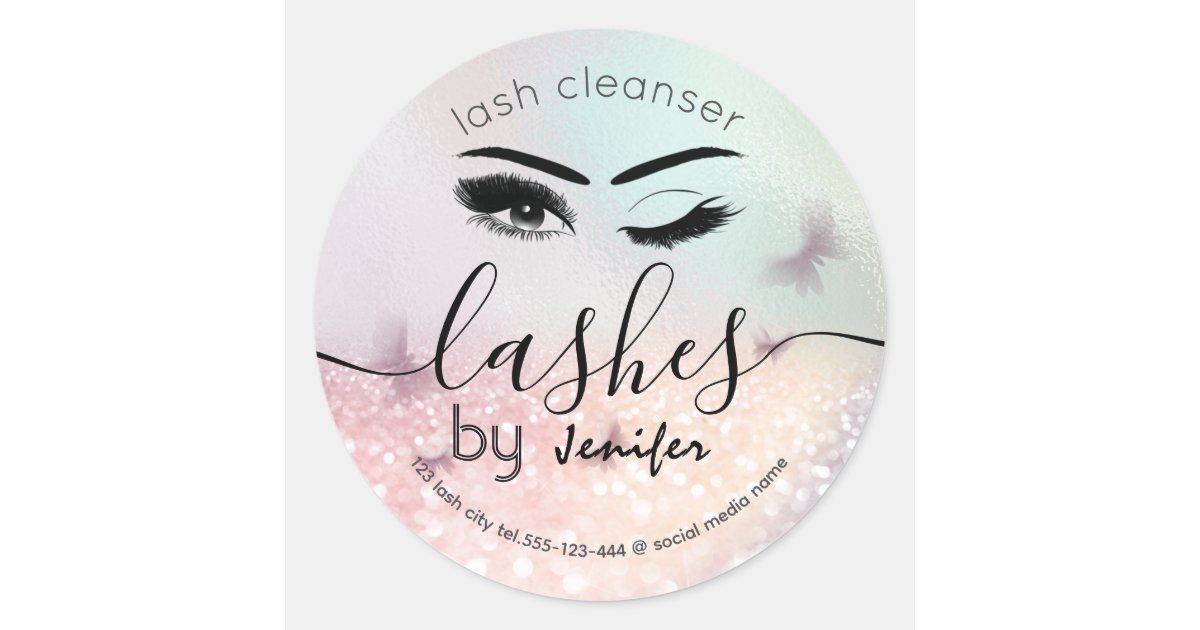 Luxury glittery wink lash extension lash cleasner classic round sticker ...