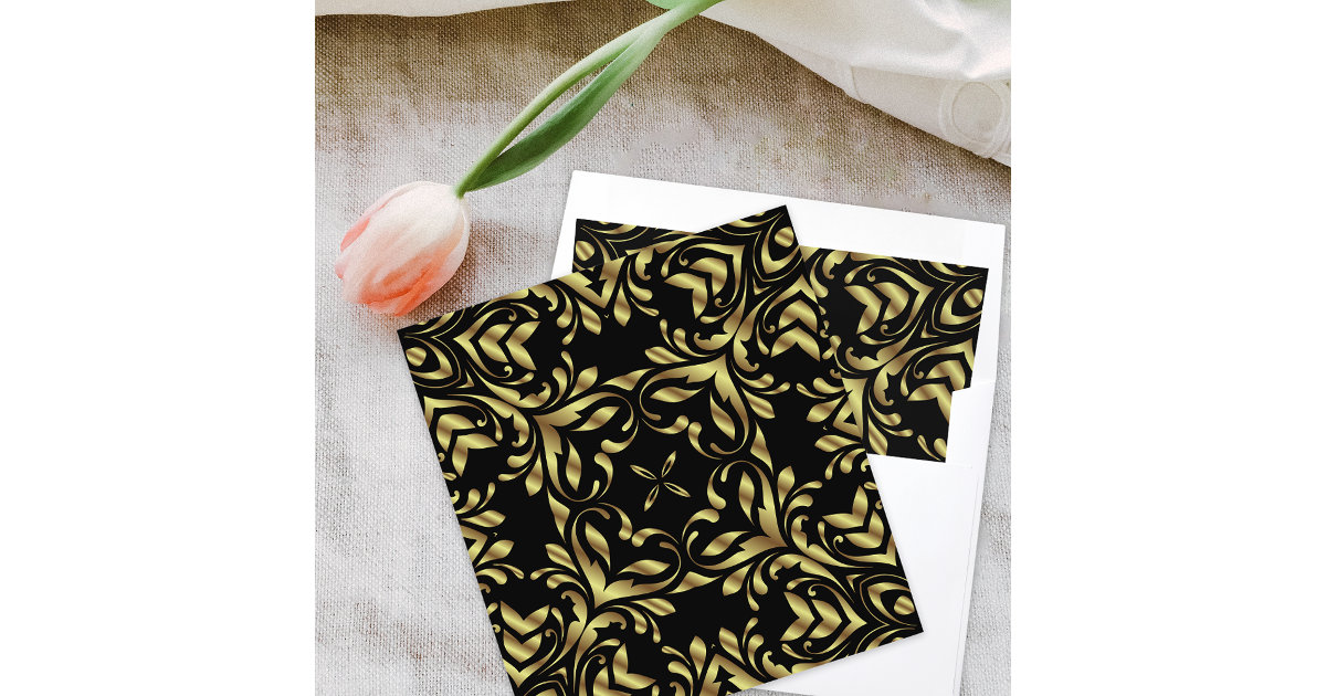 Luxury Gold and Black Elegant Fancy Baroque Border Envelope Liner | Zazzle
