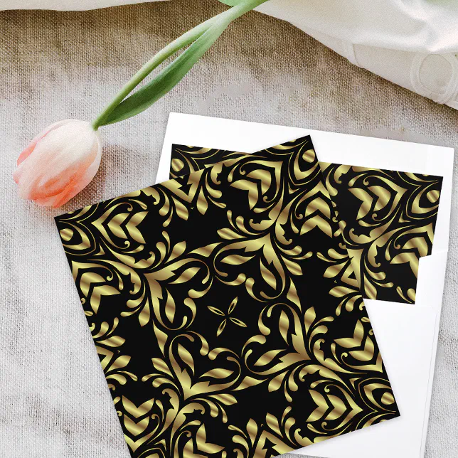 Luxury Gold and Black Elegant Fancy Baroque Border Envelope Liner | Zazzle