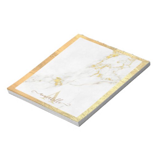 Luxury Gold and White Marble Foil Name Monogram Notepad | Zazzle