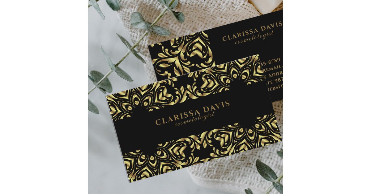Luxury Gold Black Elegant Foil Baroque Border Business Card | Zazzle