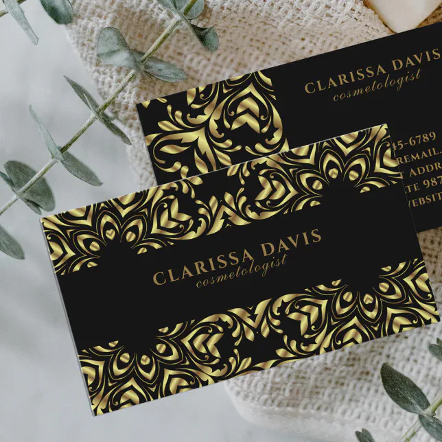 Luxury Gold Black Elegant Foil Baroque Border Business Card | Zazzle