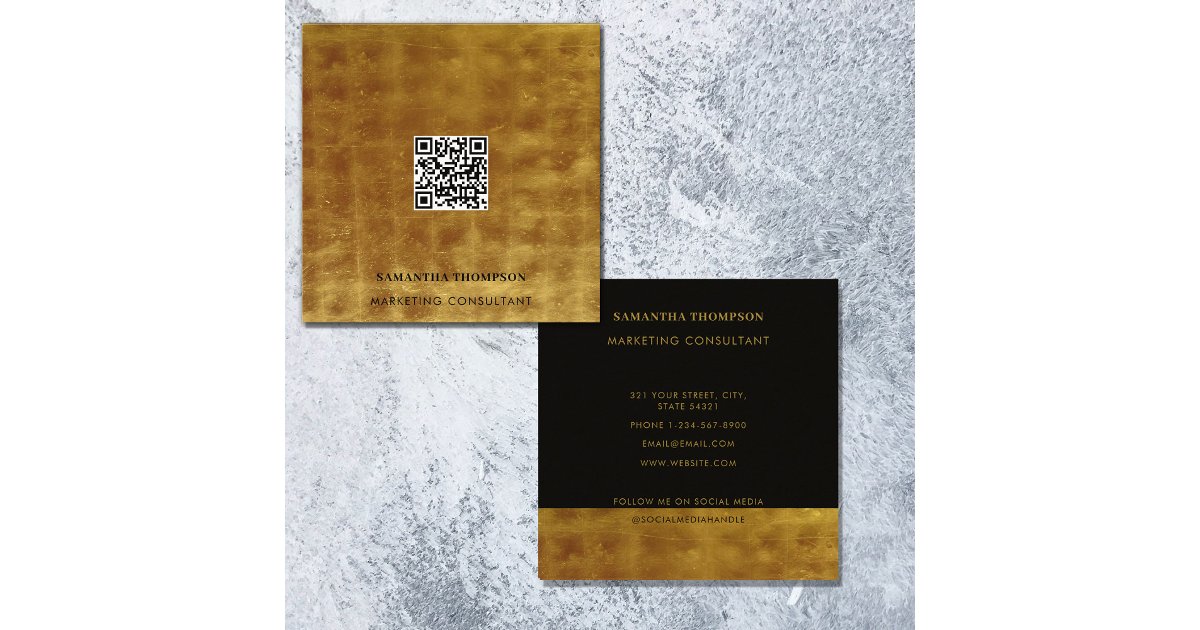 Luxury Gold & Black QR Code Social Media Square Business Card | Zazzle