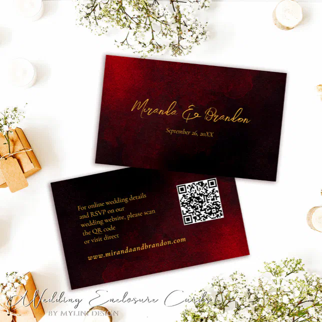Luxury Gold Black Red QR Code Wedding Enclosure Card | Zazzle