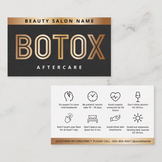 Luxury Gold Botox Filler Instruction Aftercare Business Card | Zazzle.com