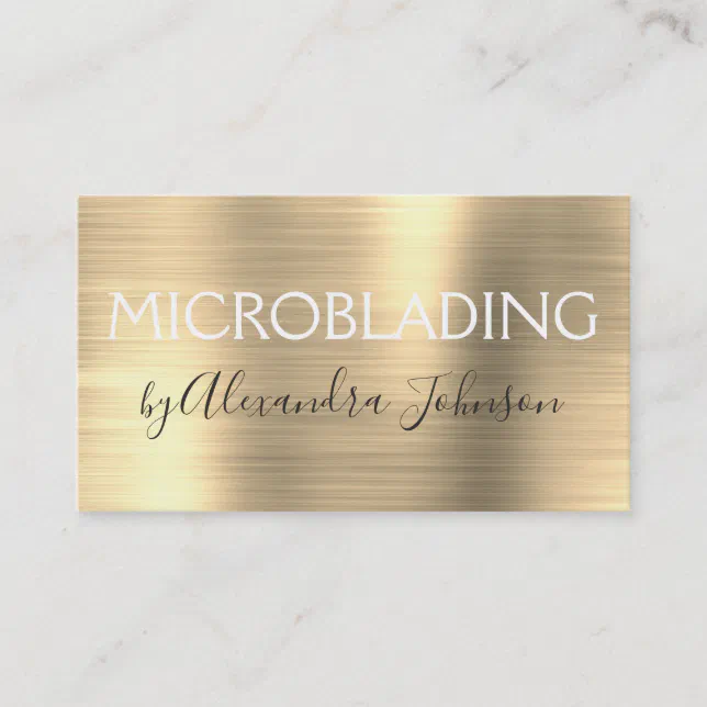Luxury Gold Brushed Metal Microblading Business Card | Zazzle