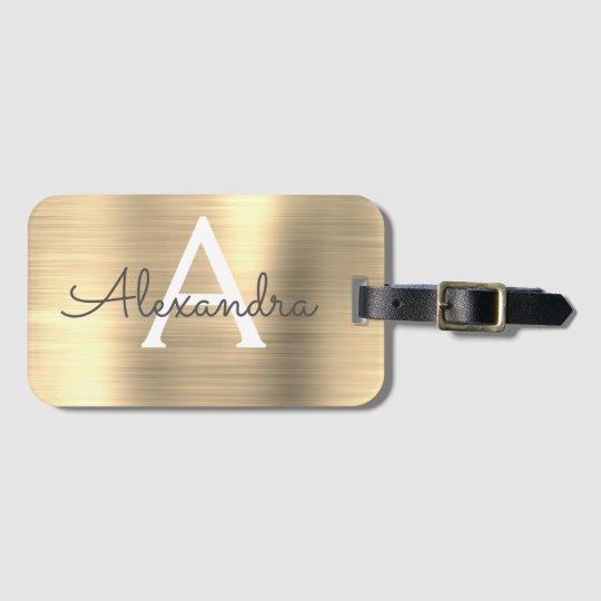 Luxury Gold Brushed Metal Monogram Name Initial Luggage Tag | Zazzle.com