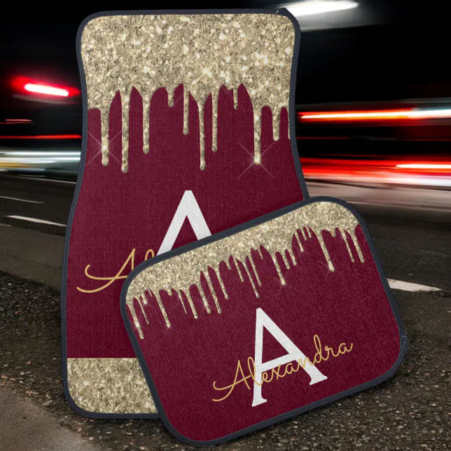 Luxury Gold Burgundy Glitter Sparkle Monogram Car Floor Mat | Zazzle