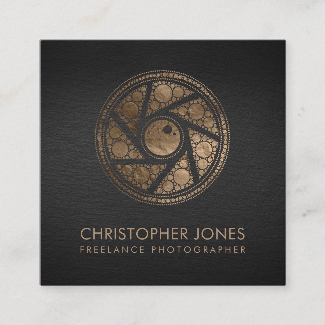Luxury Gold Camera Shutter Photographer Square Business Card | Zazzle