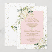 Luxury Gold Confetti White Floral Holy Communion Invitation | Zazzle