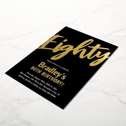 Luxury Gold 'Eighty' Adult Milestone 80th Birthday Foil Invitation | Zazzle
