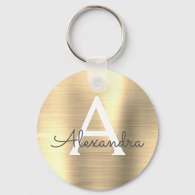 Luxury Gold Faux Stainless Steel Monogram Keychain | Zazzle
