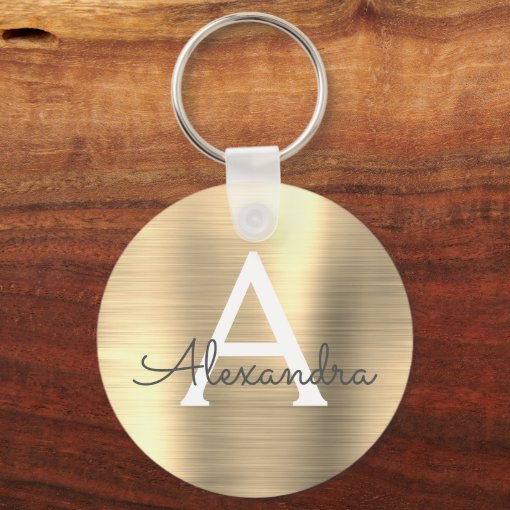Luxury Gold Faux Stainless Steel Monogram Keychain | Zazzle