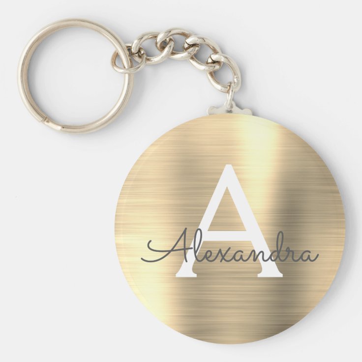 Luxury Gold Faux Stainless Steel Monogram Keychain | Zazzle