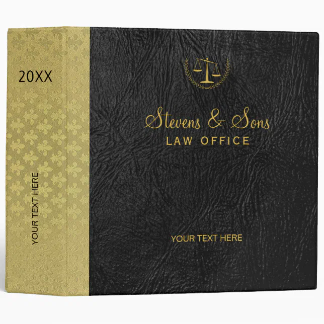 Luxury gold fleur de lis black leather lawyer 3 ring binder | Zazzle