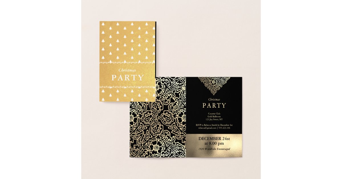 Luxury Gold Foil Black Christmas Party Invitations | Zazzle