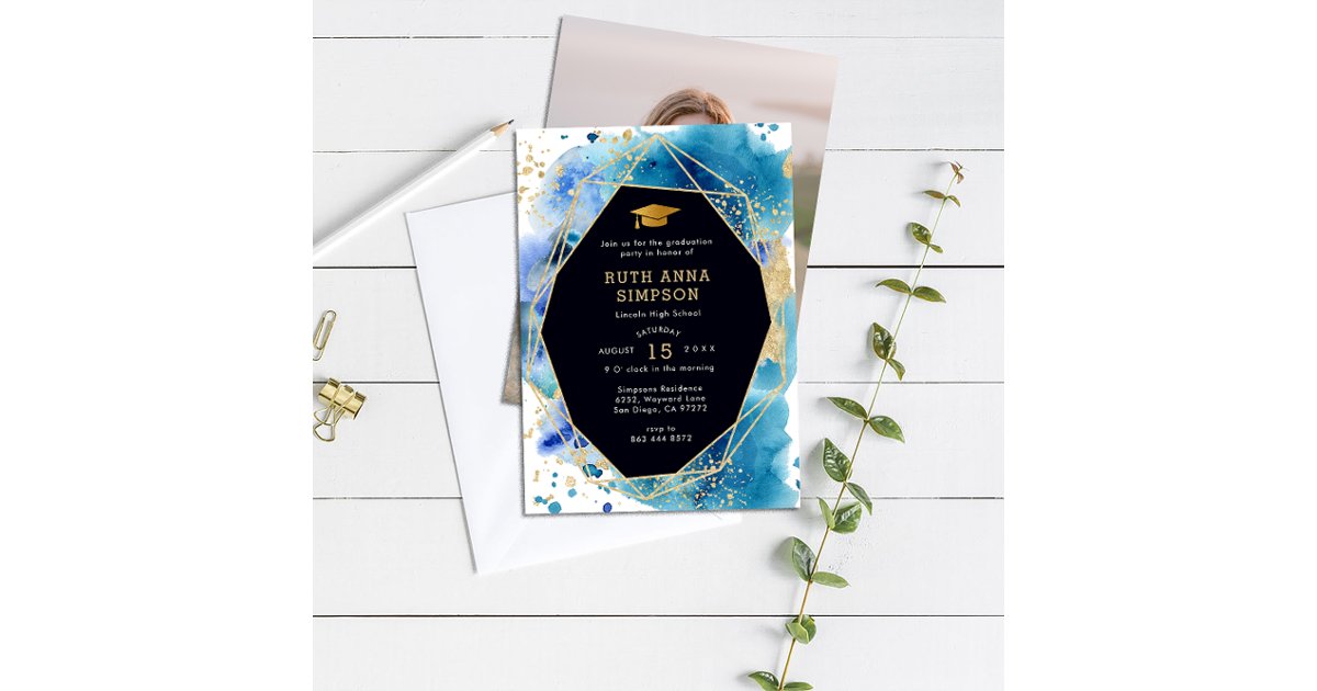 Luxury Gold Frame Personalized Photo Graduation Invitation | Zazzle
