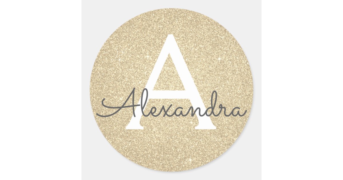 Luxury Gold Glitter and Sparkle Monogram Classic Round Sticker | Zazzle