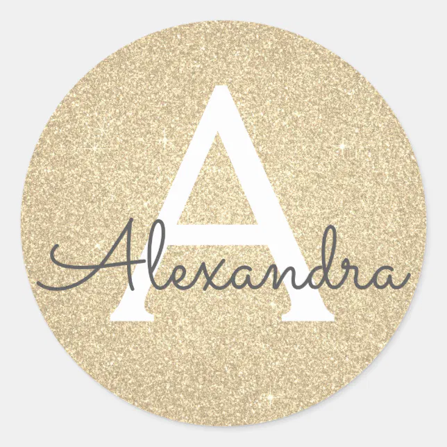 Luxury Gold Glitter and Sparkle Monogram Classic Round Sticker | Zazzle