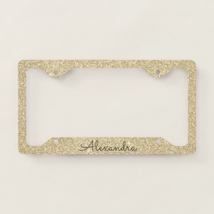 Luxury Gold Glitter and Sparkle Monogram License Plate Frame | Zazzle