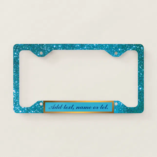 Luxury Gold Glitter Blue Add Your Text Modern License Plate Frame | Zazzle