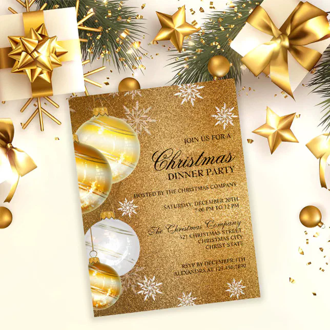 Luxury Gold Glitter Christmas Party Invitation Postcard | Zazzle