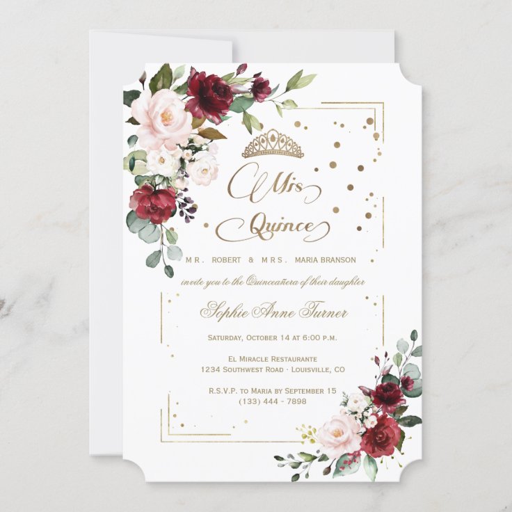 Luxury Gold Glitter Floral Mis Quince Quinceañera Invitation | Zazzle