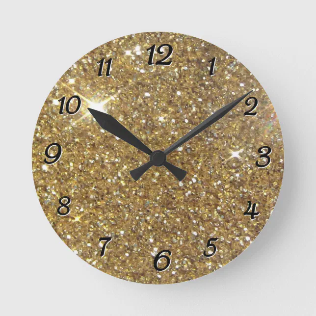 Luxury Gold Glitter - Printed Image Round Clock | Zazzle