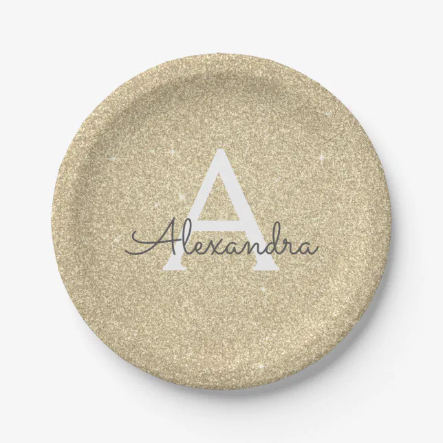 Luxury Gold Glitter & Sparkle Monogram Birthday Paper Plates | Zazzle