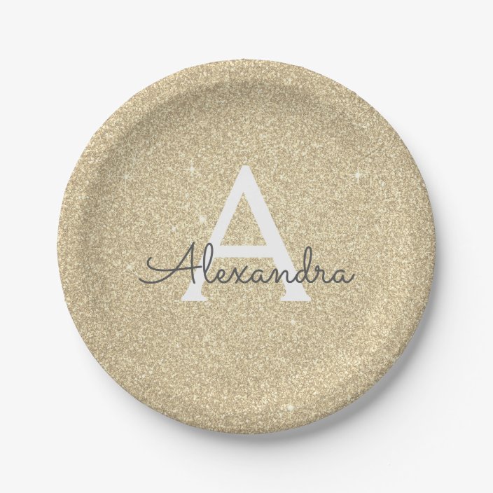 Luxury Gold Glitter & Sparkle Monogram Birthday Paper Plates | Zazzle.com